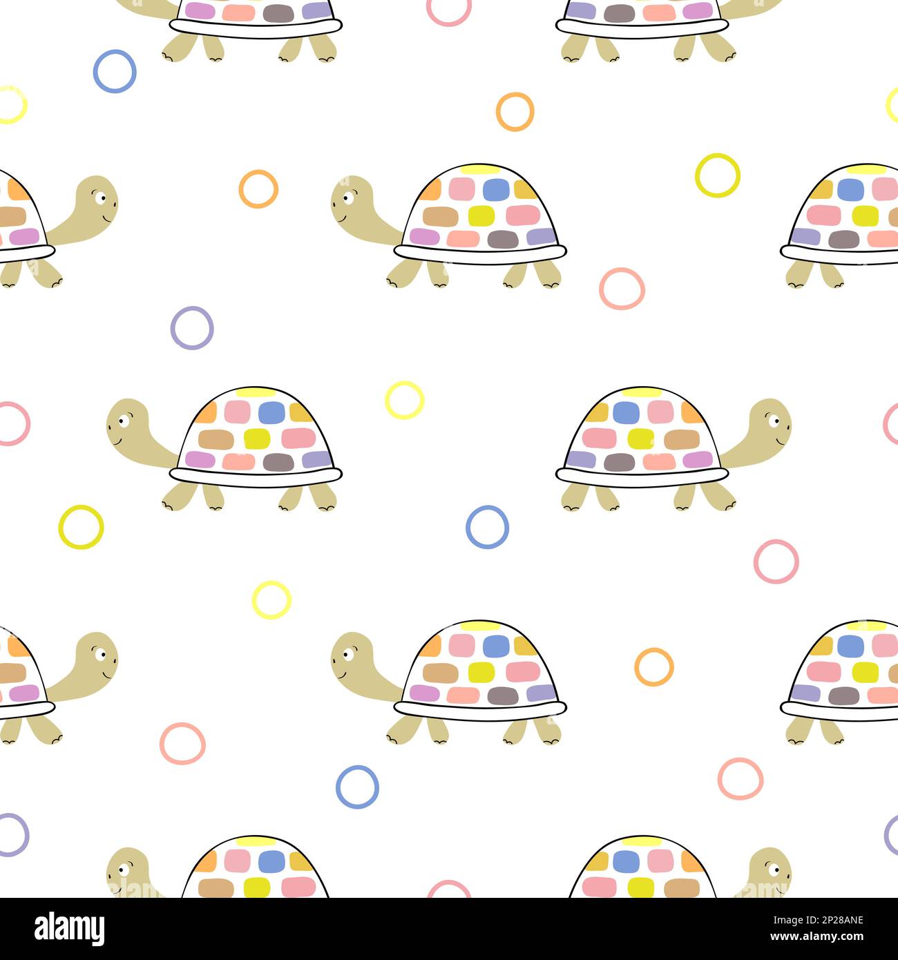 Seamless pattern with cute cartoon tortoise. Vector colorful background ...