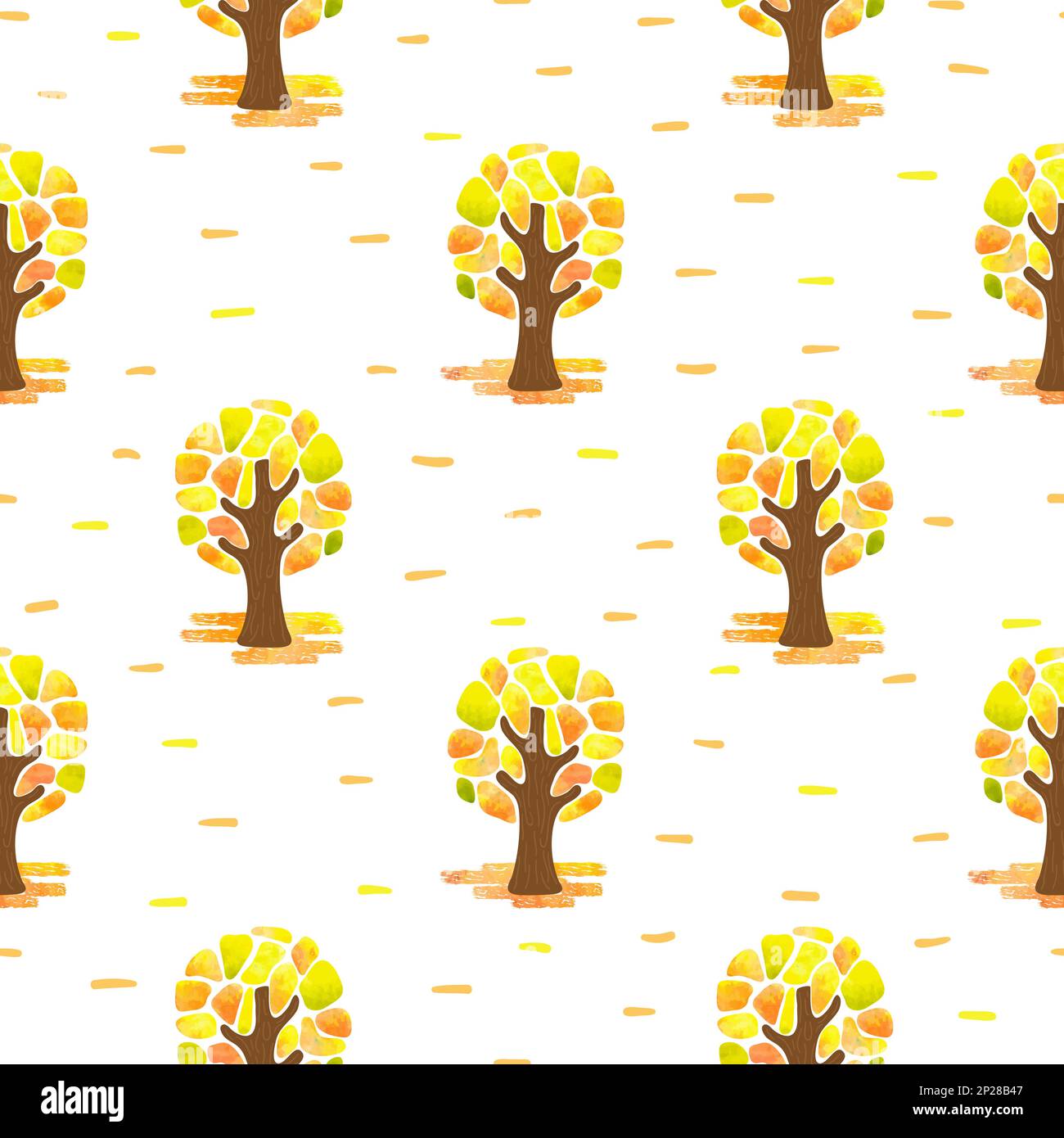 Autumn pattern with abstract mosaic trees. Seamless vector forest ...