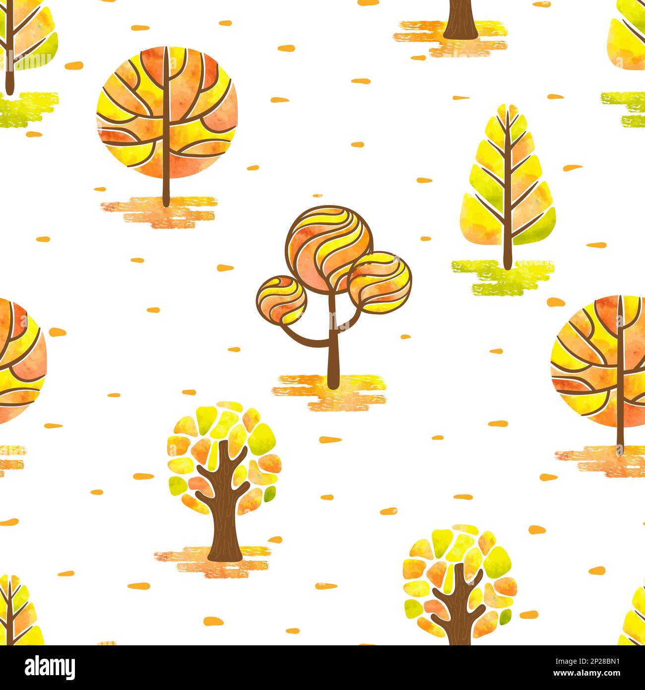 Watercolor mosaic autumn trees. Vector abstract autumn forest ...