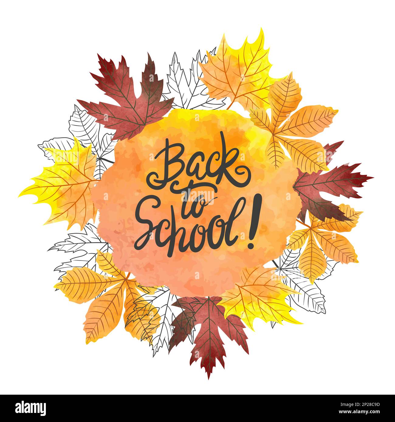 Welcome back to school vector illustration with watercolor autumn ...