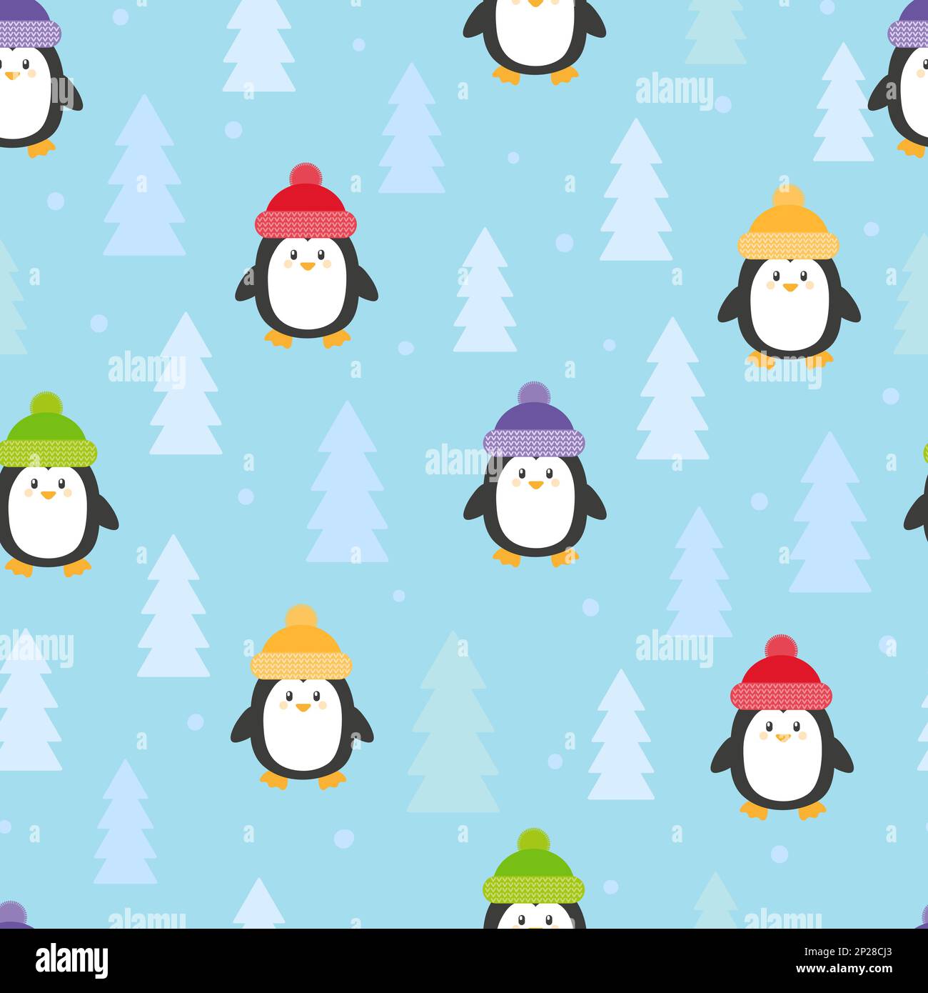 Cute cartoon penguins seamless pattern. Vector winter background Stock ...