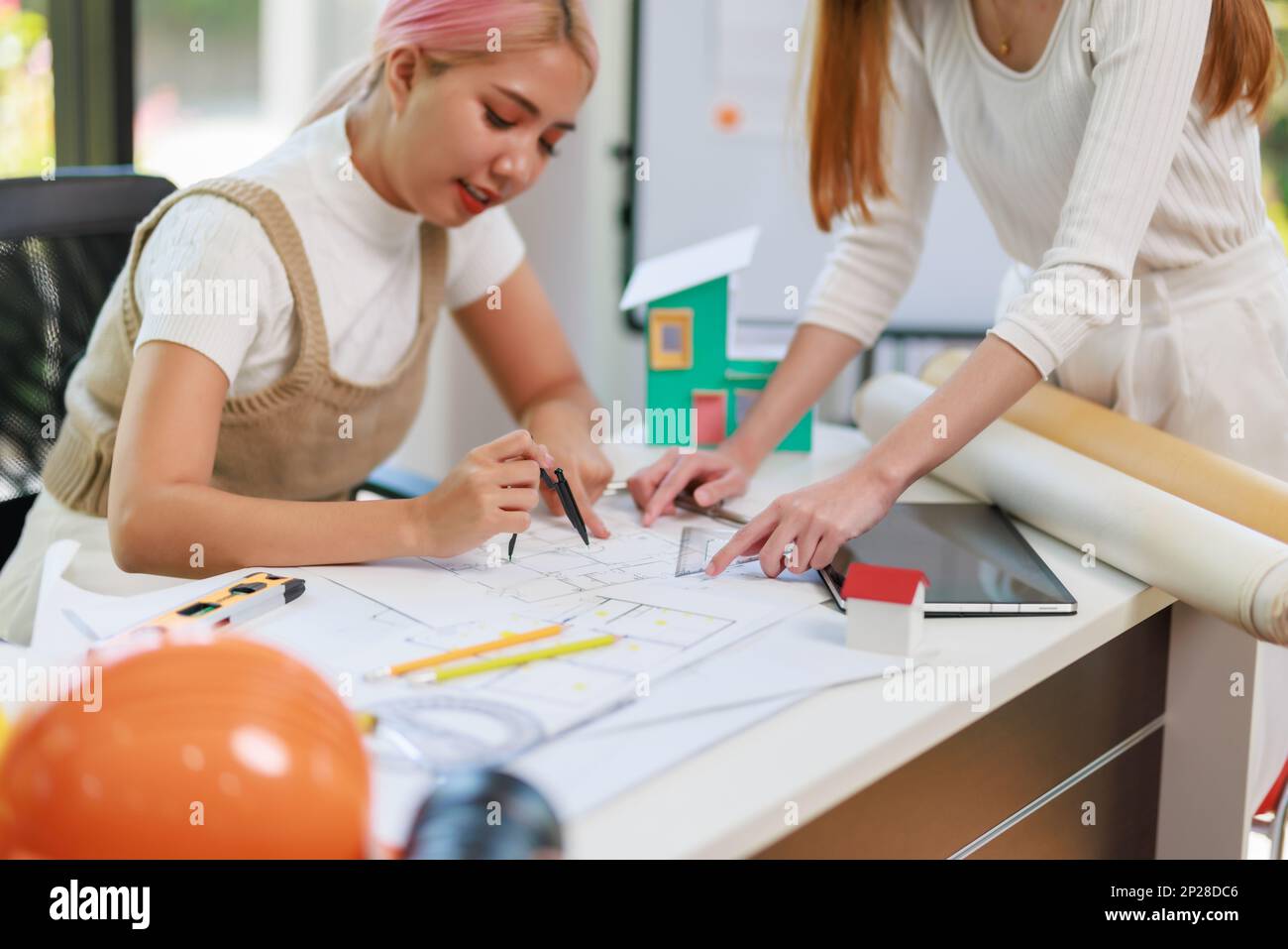 Construction and architect home building company concept, Engineers ...