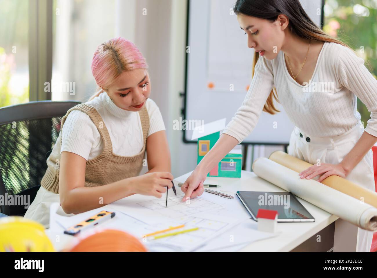 Construction and architect home building company concept, Engineers ...