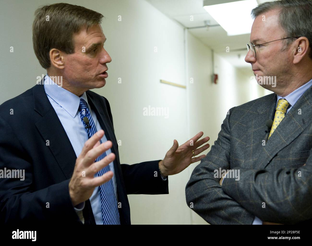 Former Governor of Virginia Mark Warner and Eric E. Schmidt the CEO of ...