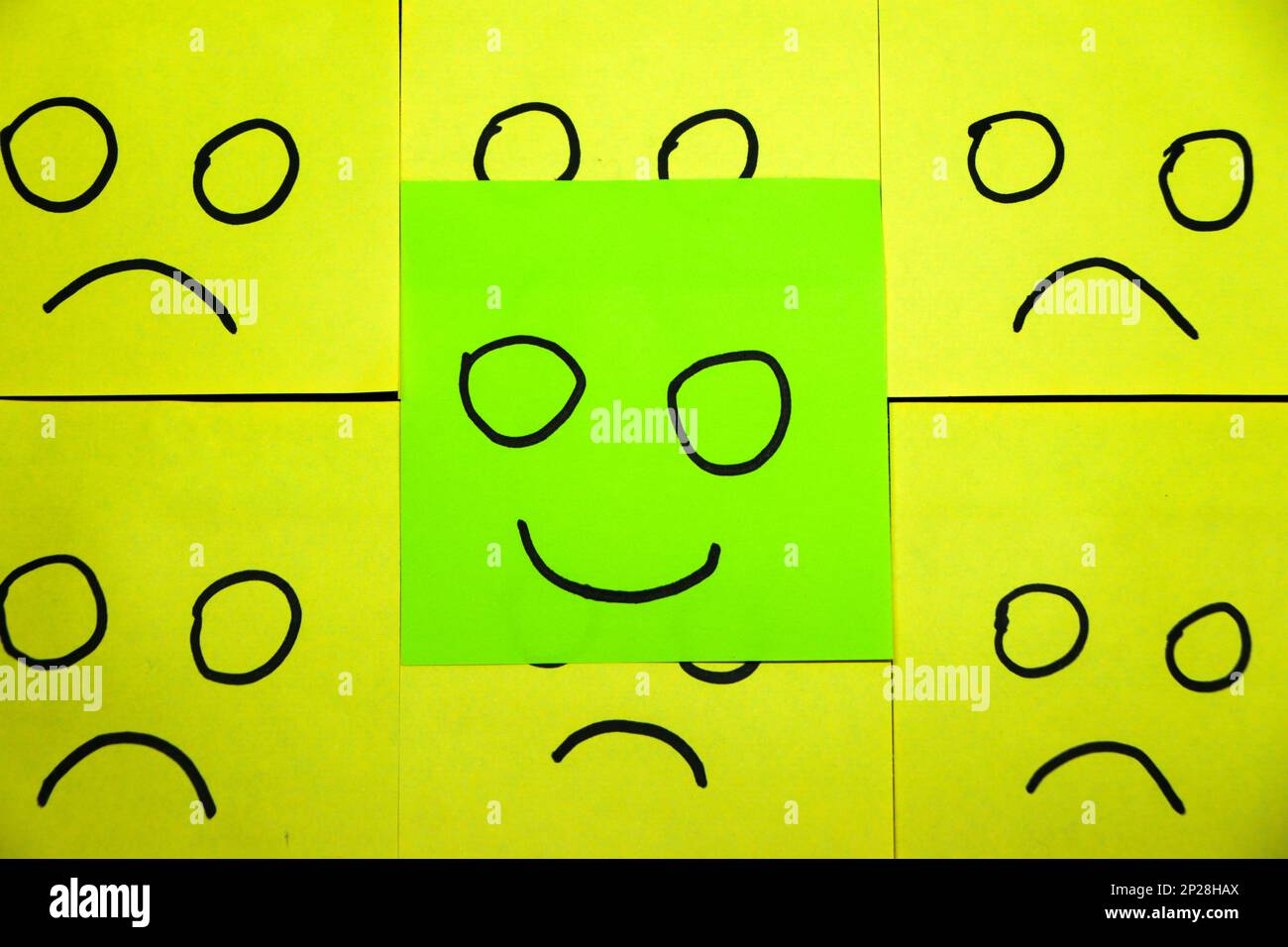 Happy and unhappy concept. Background of green sticky notes. Happy ...