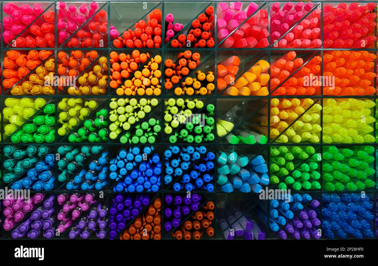 Colorful plastic pens close-up Stock Photo - Alamy