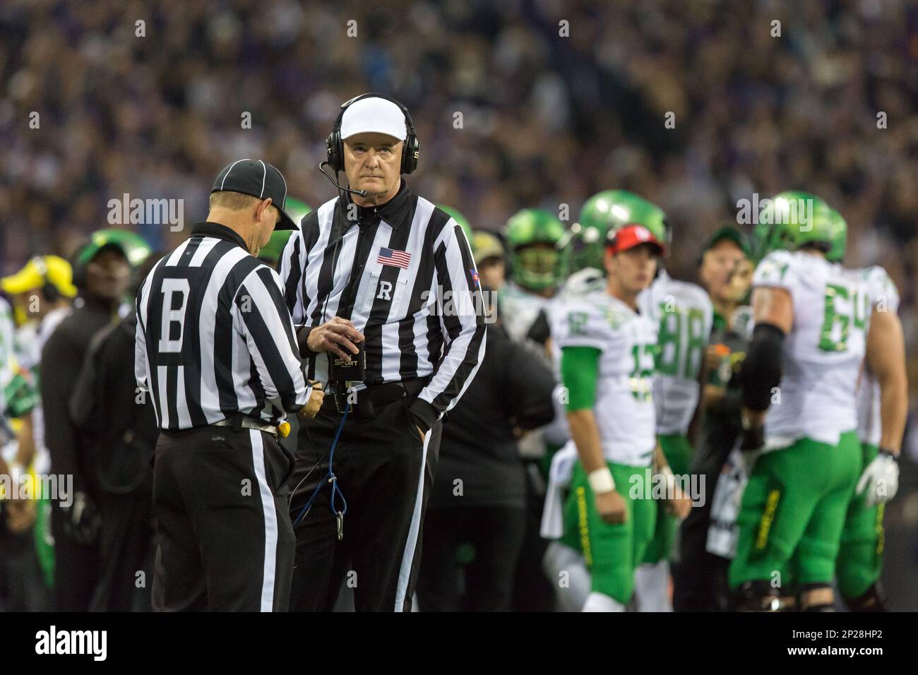 October 17, 2015: Referee Terry Leyden awaits the replay official call ...