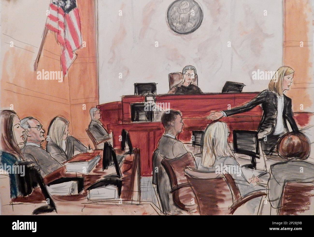 In this courtroom sketch, Judge Allyne Ross presides as Assistant U.S ...