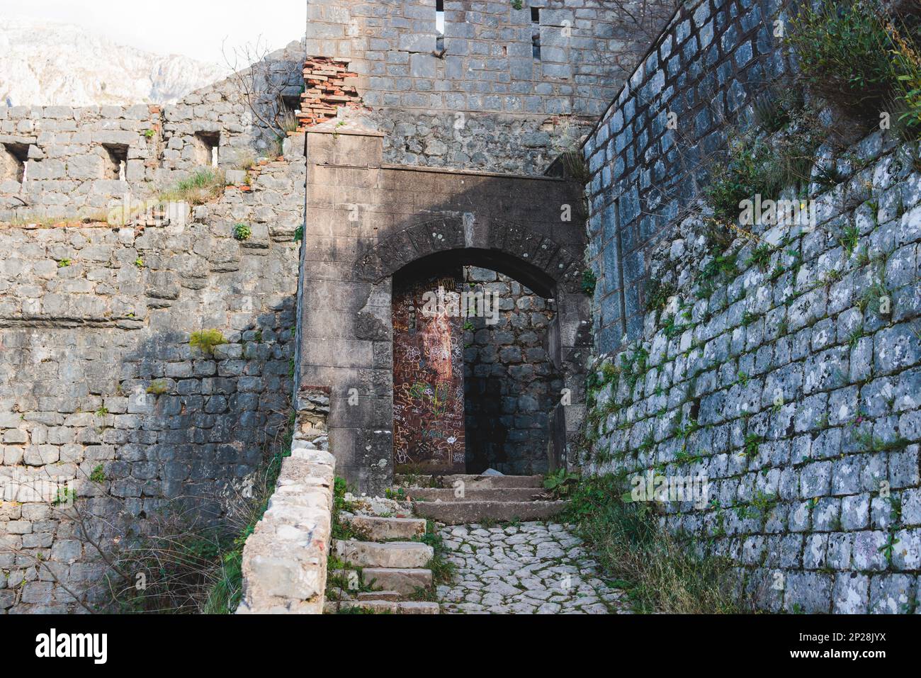Kotor, Montenegro, process of climbing to the top of San Giovanni ...