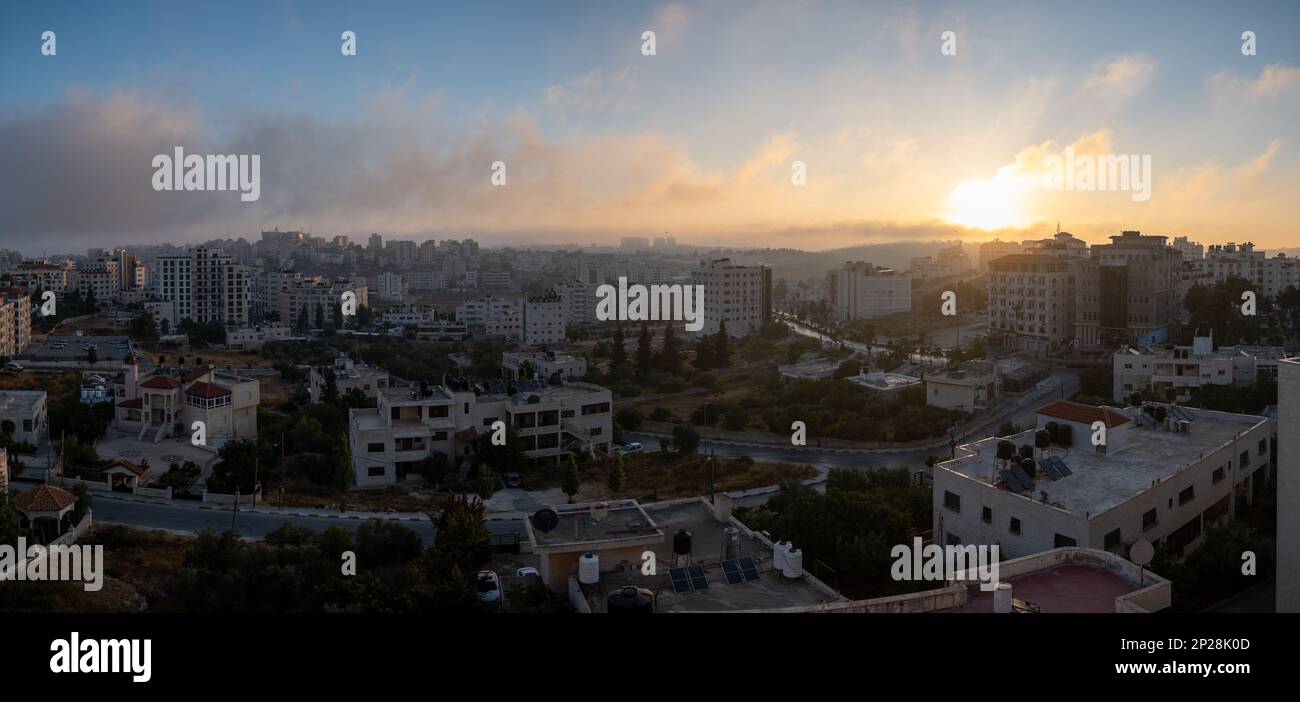 Ramallah Cityscape Panorama at Dawn with Sunset, High Buildings, and ...