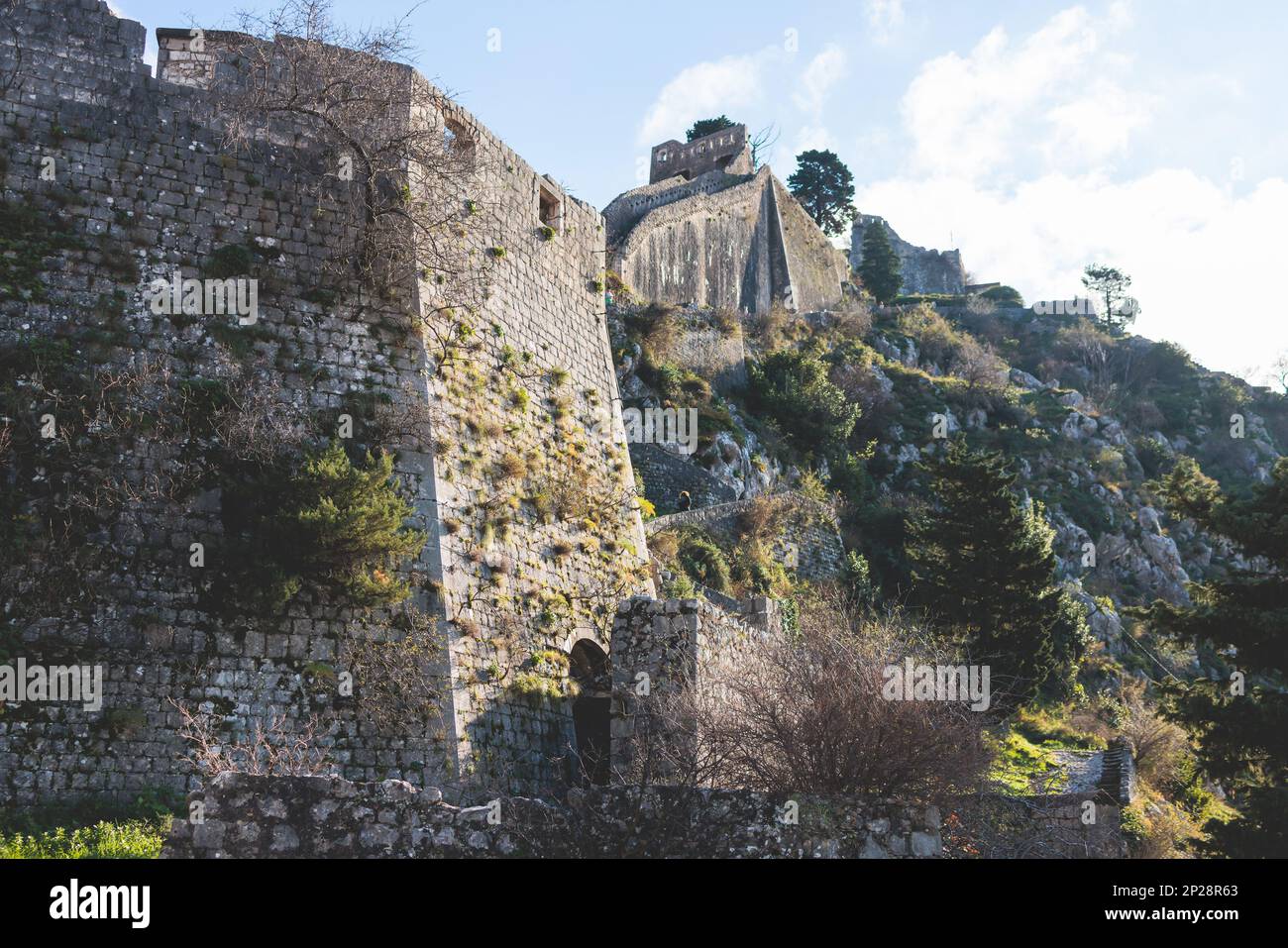 Kotor, Montenegro, process of climbing to the top of San Giovanni ...
