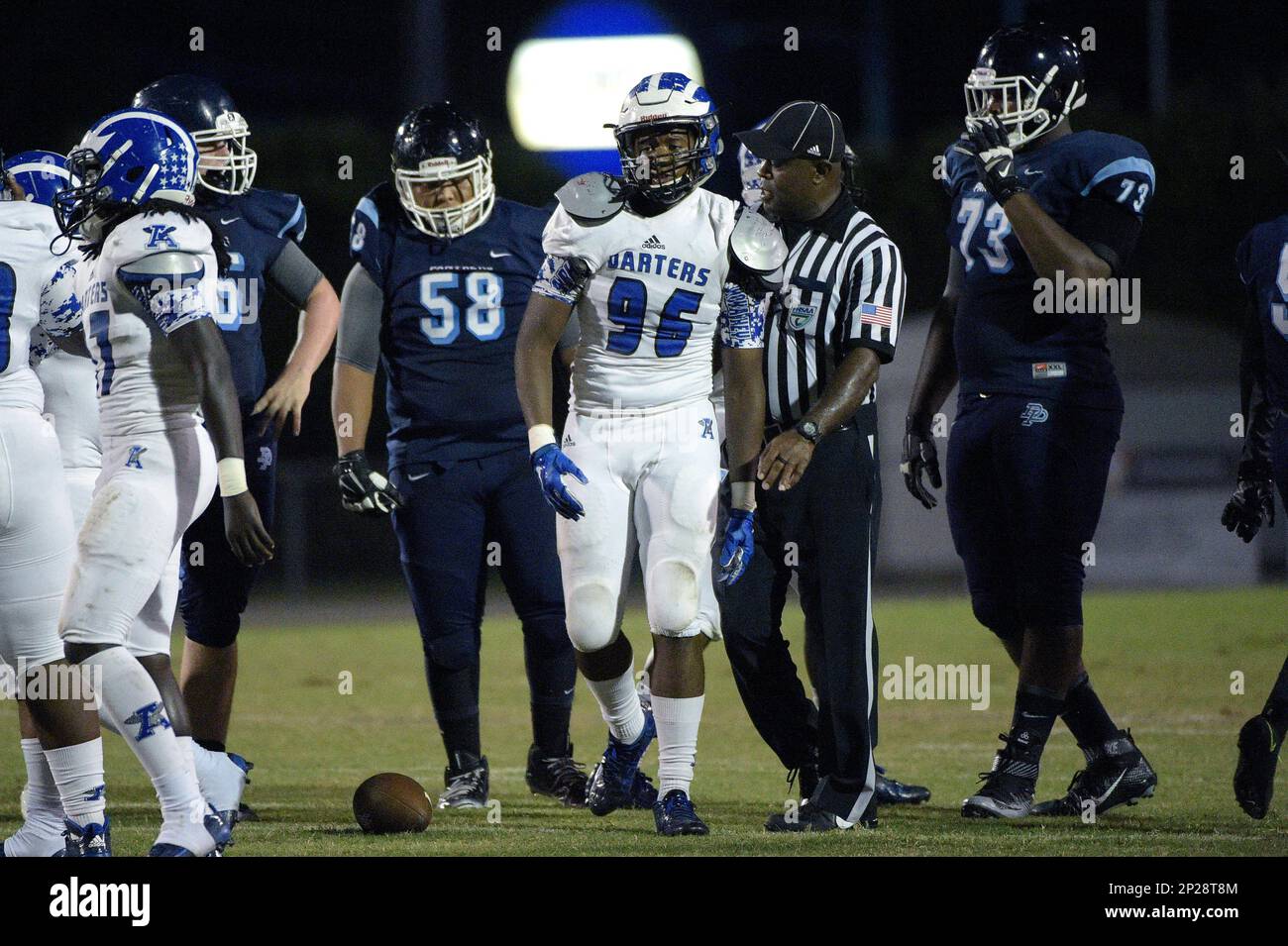 Apopka defensive lineman Mychal Austin (96) stands at the line of ...