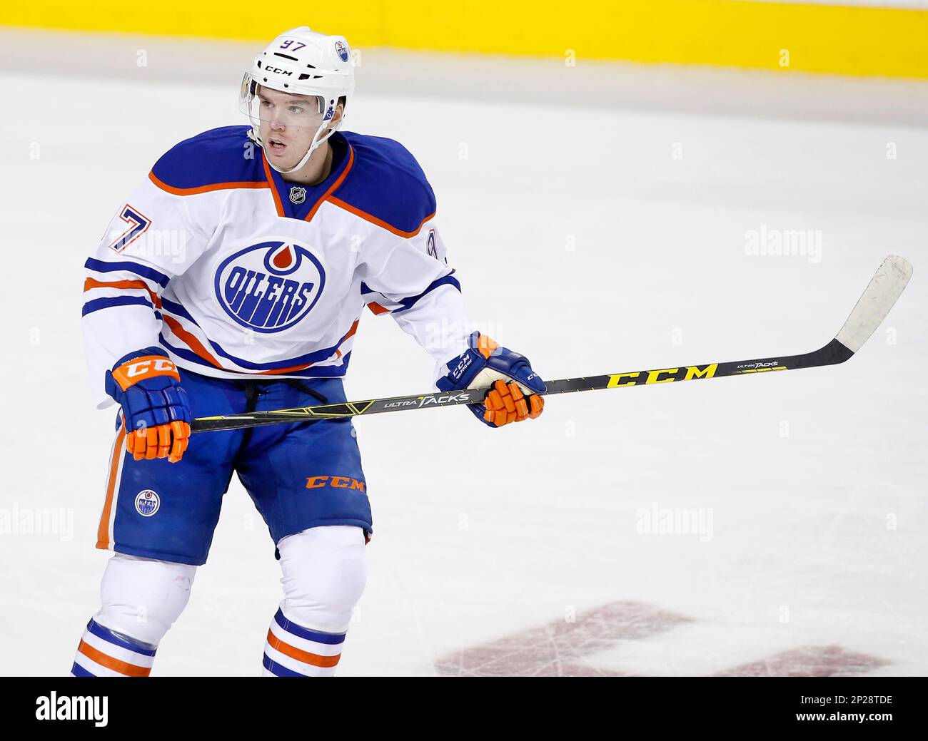 NHL profile photo on Edmonton Oilers' Connor McDavid during a game against the Calgary Flames in ...
