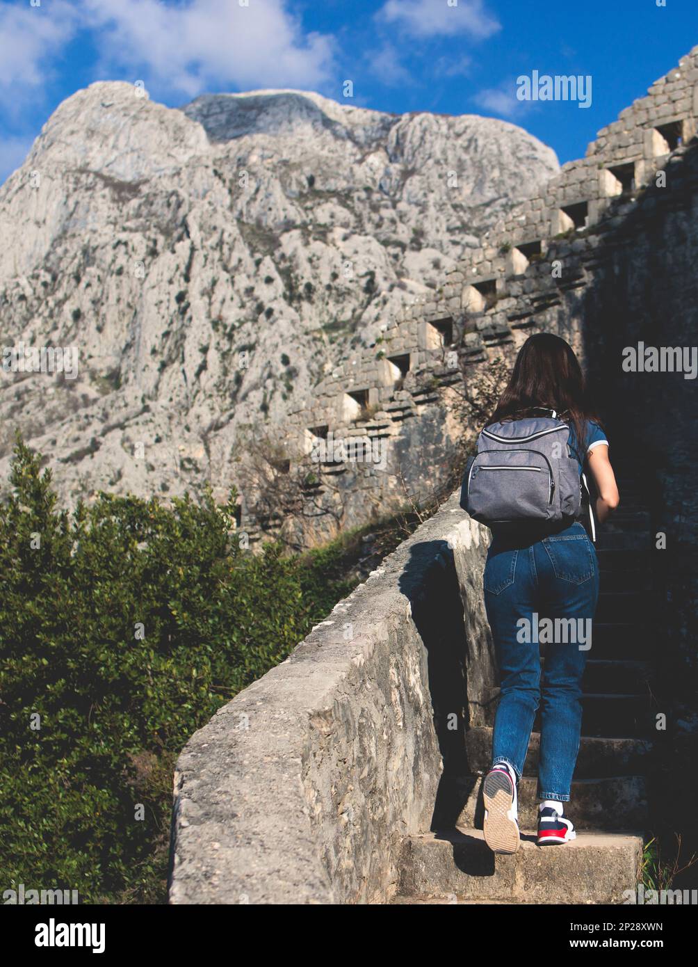 Kotor, Montenegro, process of climbing to the top of San Giovanni ...