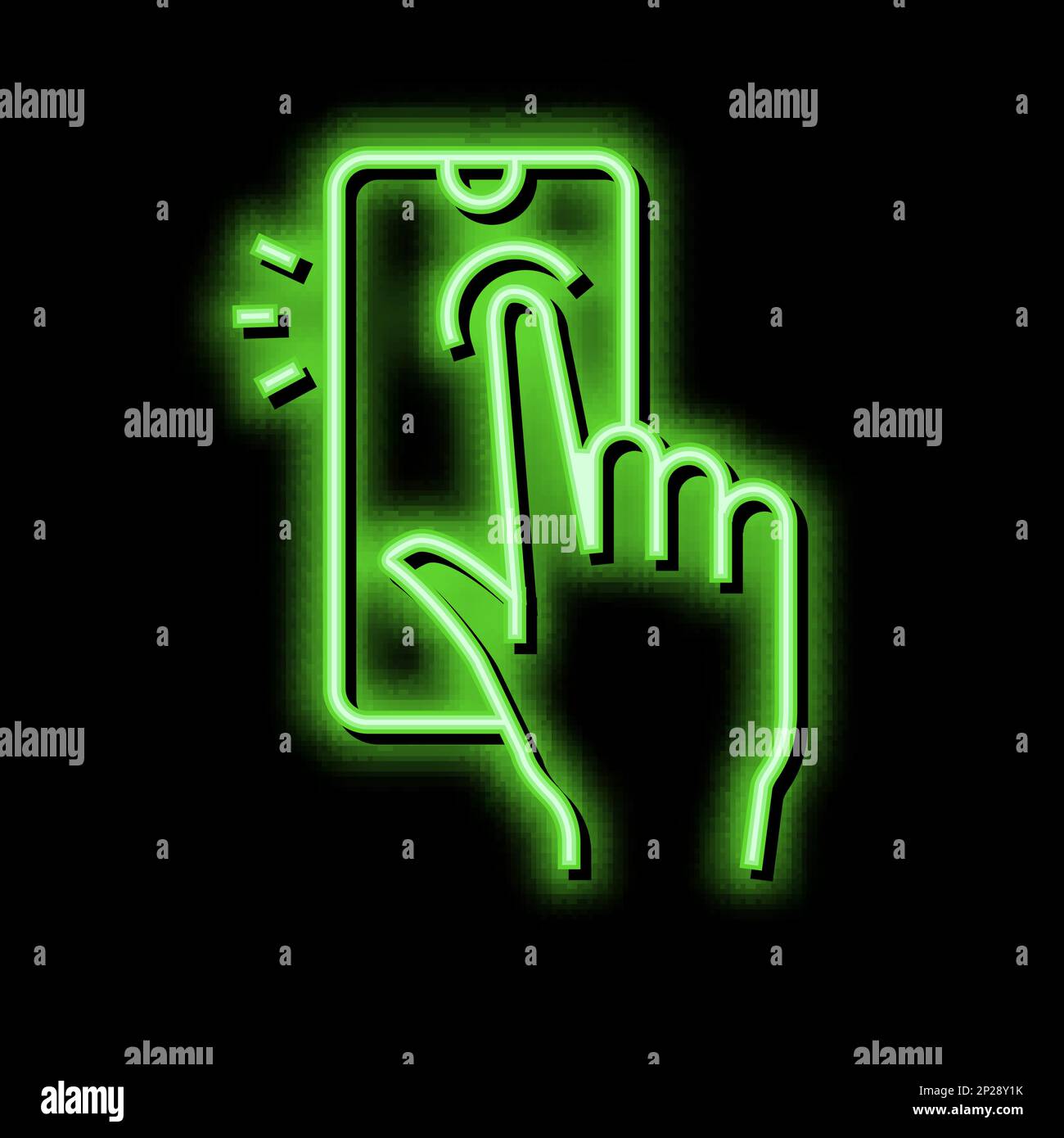 tapping with finger smartphone screen neon glow icon illustration Stock ...