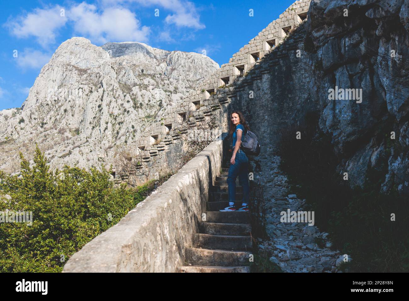 Kotor, Montenegro, process of climbing to the top of San Giovanni ...