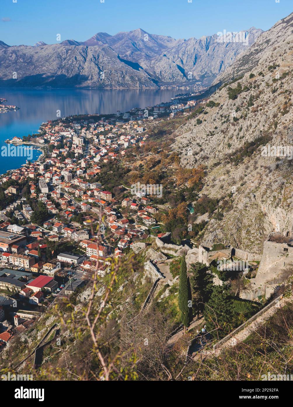 Kotor, Montenegro, process of climbing to the top of San Giovanni ...