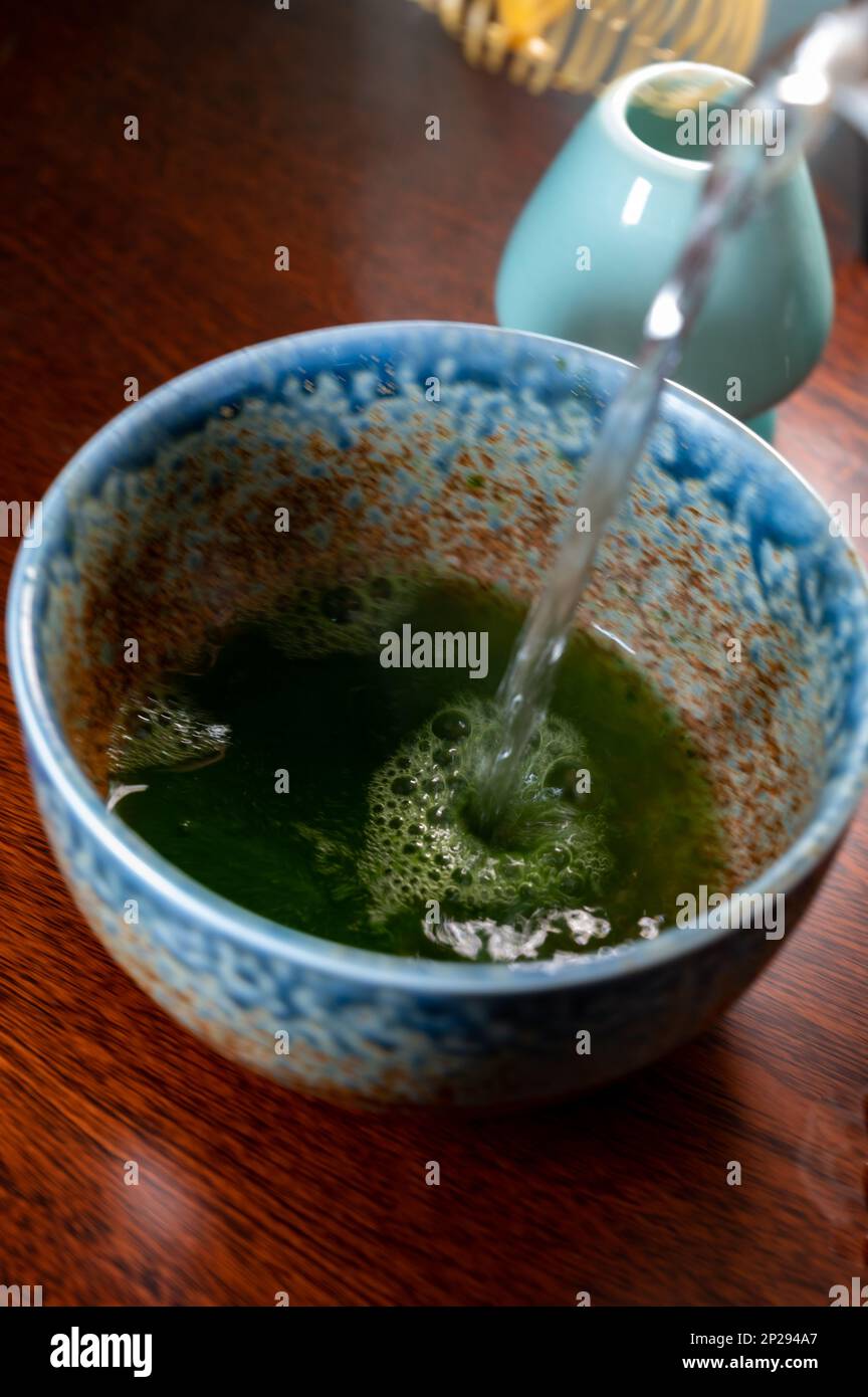 Preparation of green Matcha tea from finely ground powder of specially ...