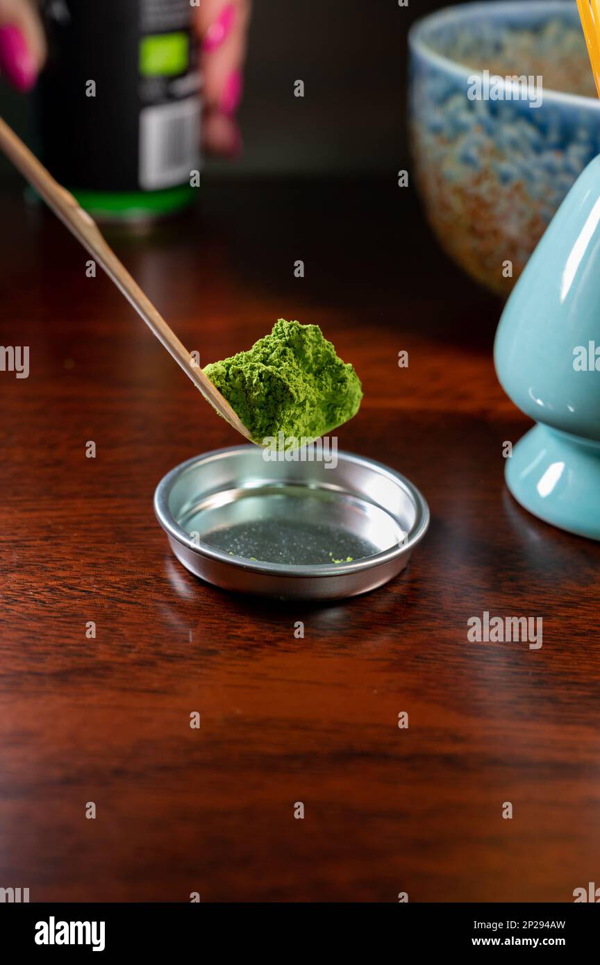 Preparation of green Matcha tea from finely ground powder of specially ...