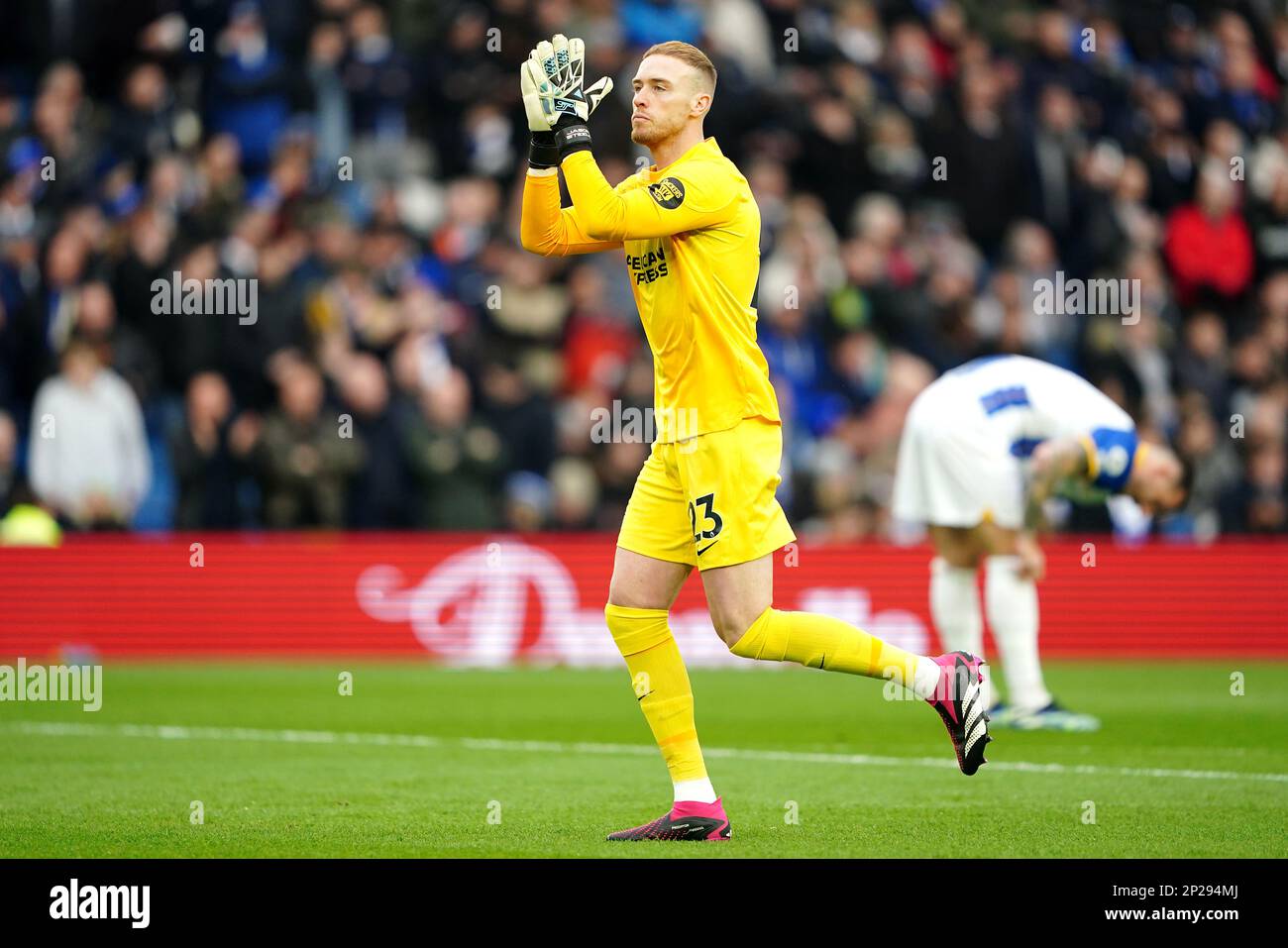 Brighton and Hove Albion goalkeeper Jason Steele applauds the fans ...