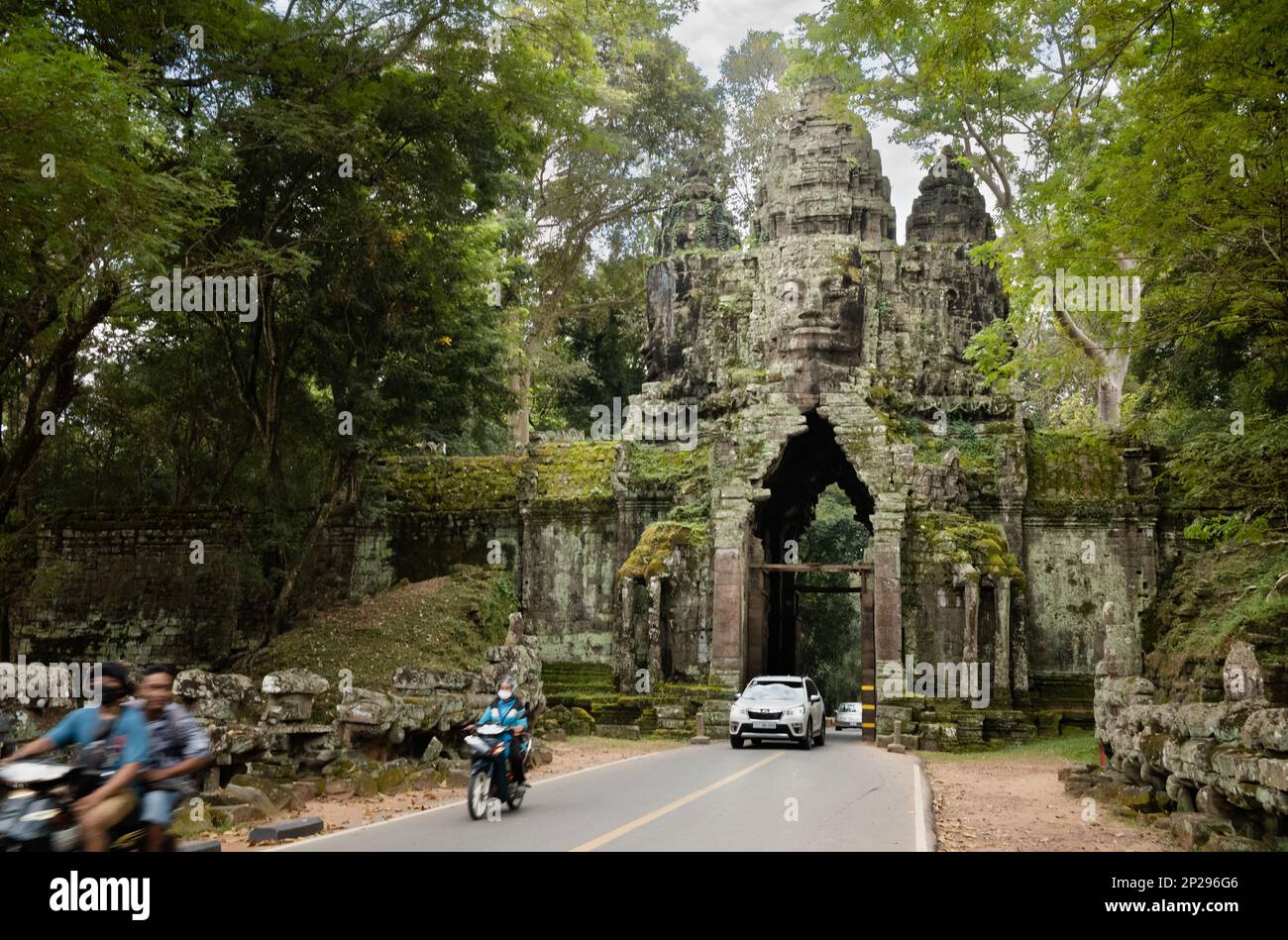 The southern entrance gateway to the famed ancient city of Angkor Thom ...
