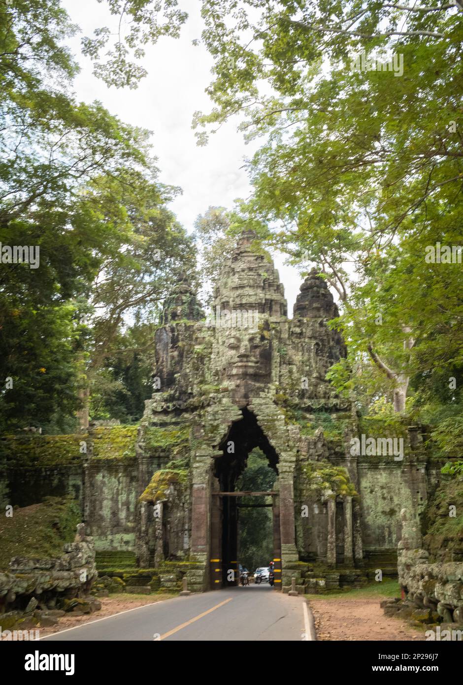 The southern entrance gateway to the famed ancient city of Angkor Thom ...