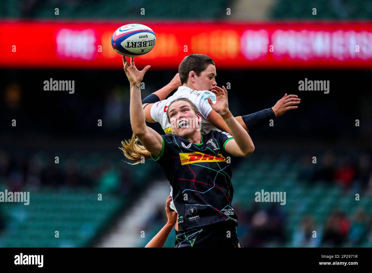 Harlequins' Kaitlan Leaney in the line out during the Allianz Premier ...