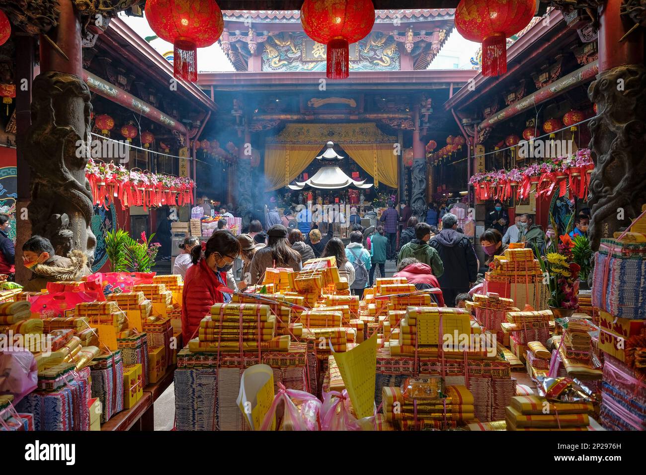 Tainan, Taiwan - February 5, 2023: People making offerings in the Tian ...