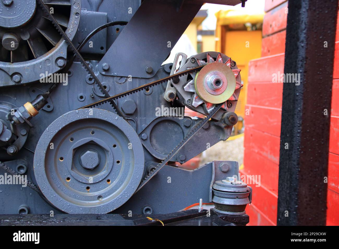 Detail shot of the drives on a diesel engine Stock Photo - Alamy
