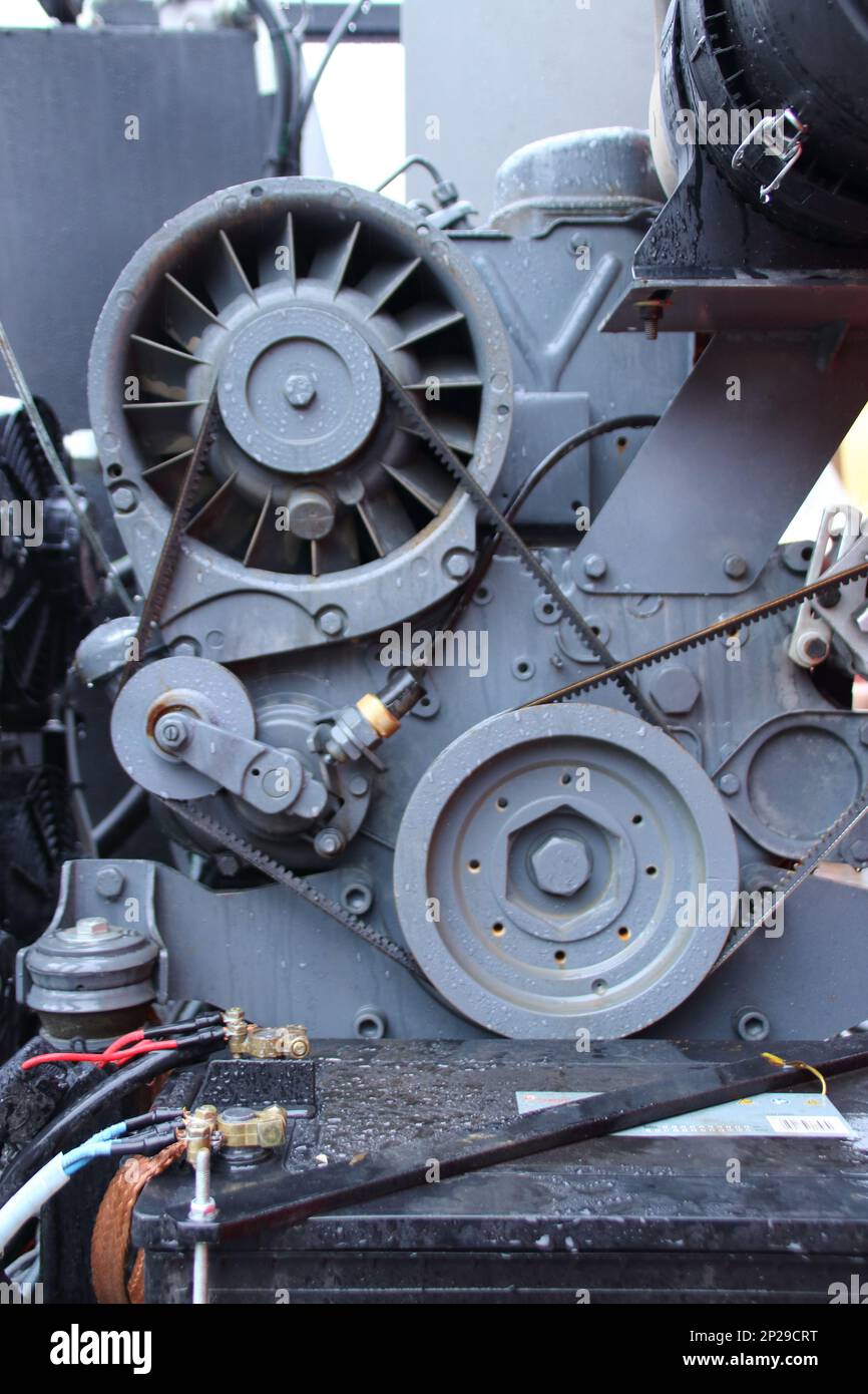 Detail shot of the drives on a diesel engine Stock Photo - Alamy