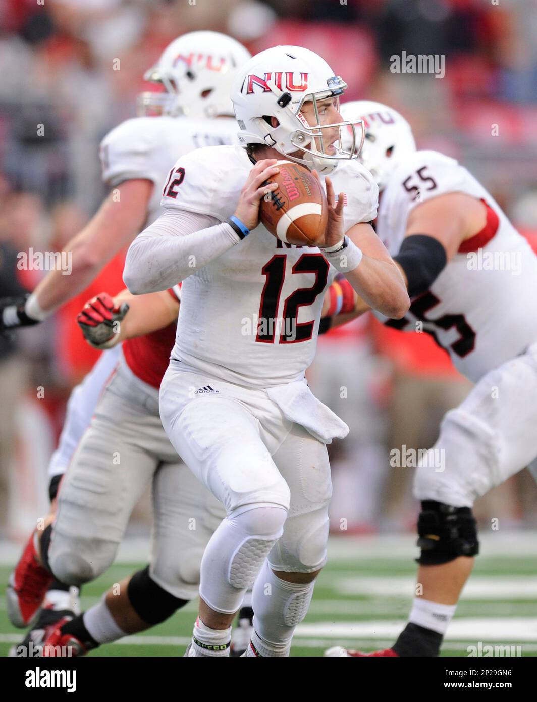 Northern Illinois Huskies Drew Hare (12) during a game against the Ohio ...