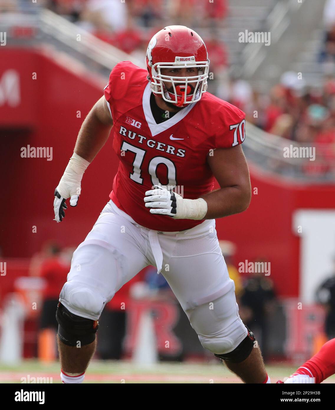 Rutgers Scarlet Knights Chris Muller (70) during a game against the ...