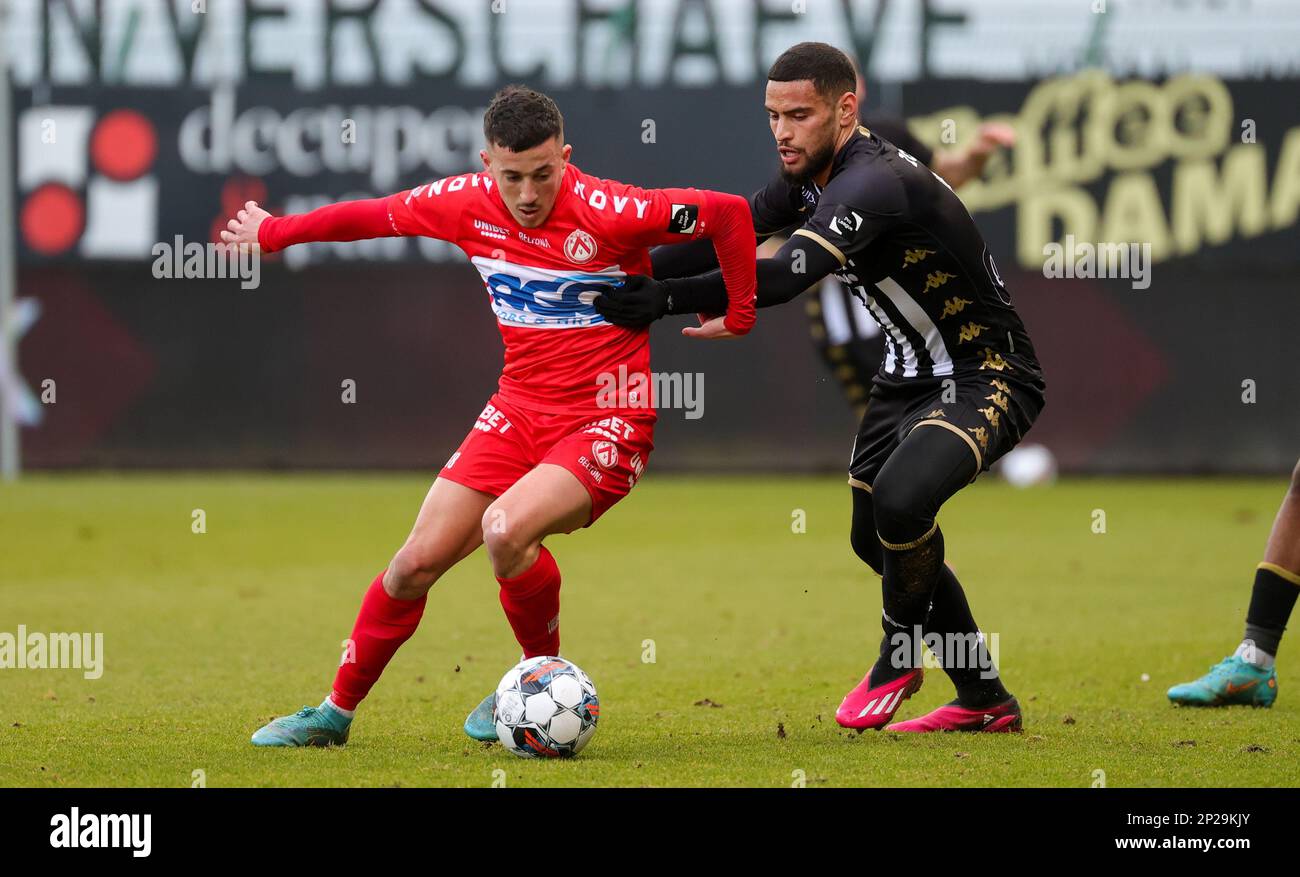 Kortrijk's Kadri Abdelkahar and Charleroi's Adem Zorgane fight for the ...