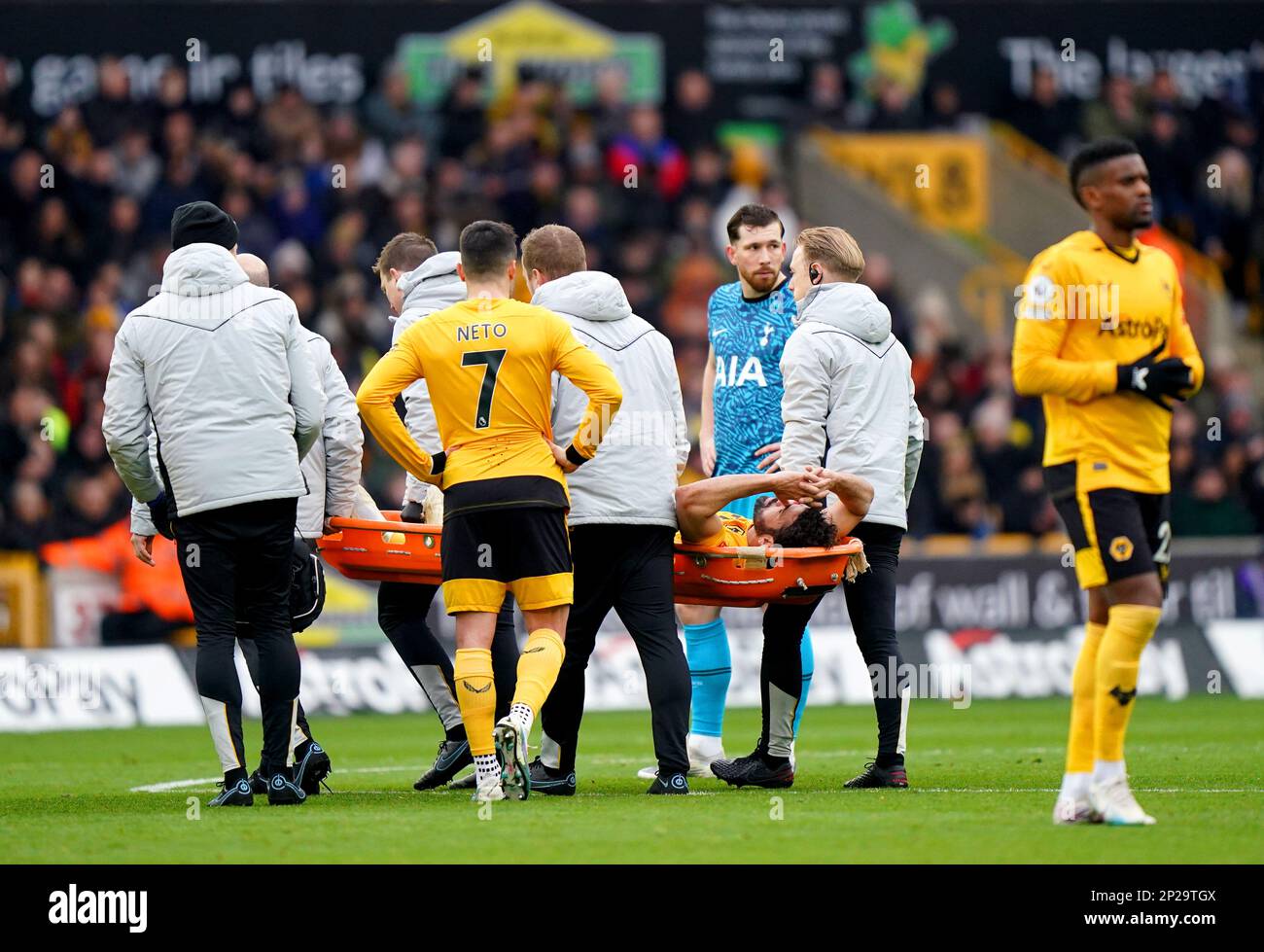 Wolverhampton Wanderers' Diego Costa is stretched off the pitch after ...