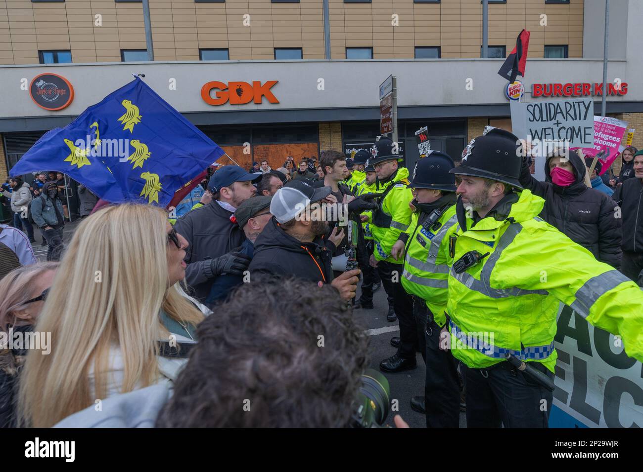 Dover, UK. 4th Mar, 2023. Far right groups protest at Dover against the ...