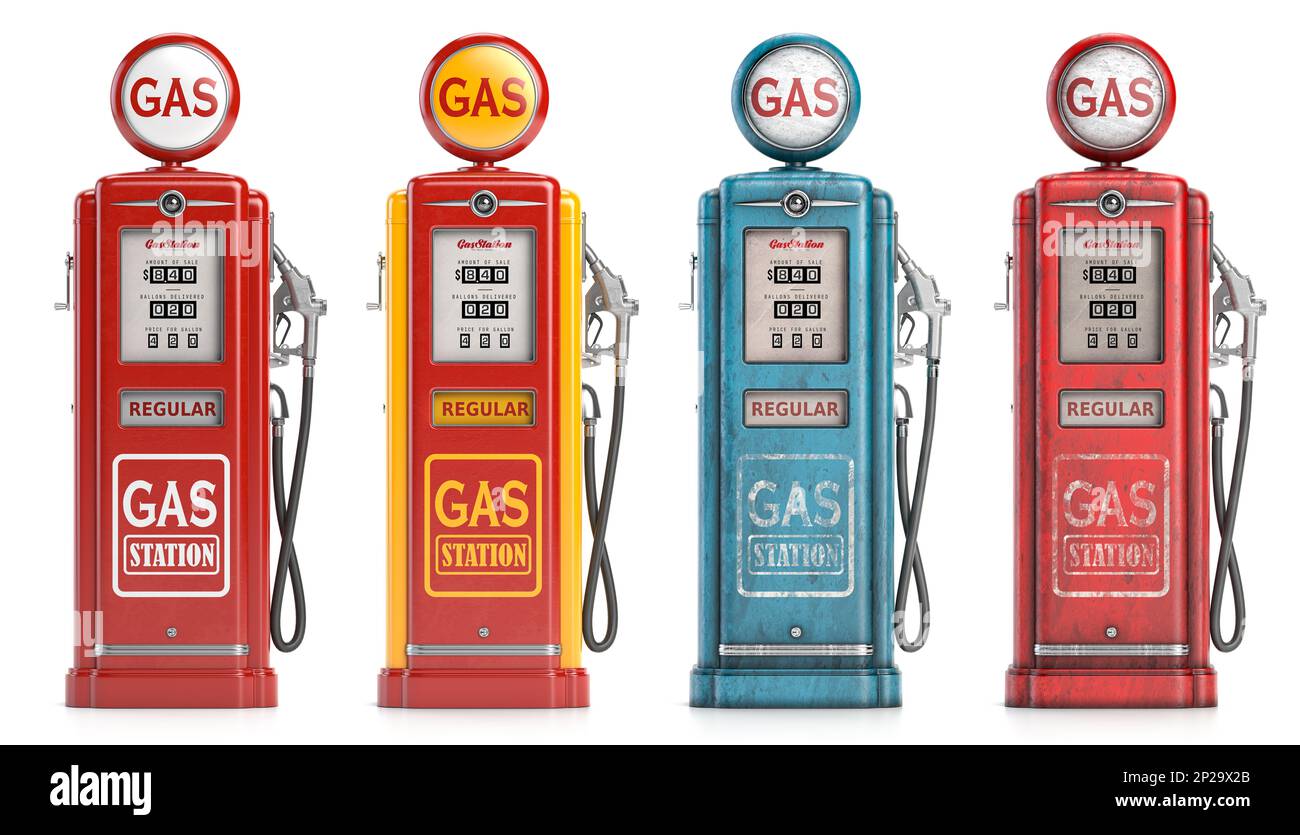 Retro gas fuel pump station isolated on white. 3d illustration Stock ...