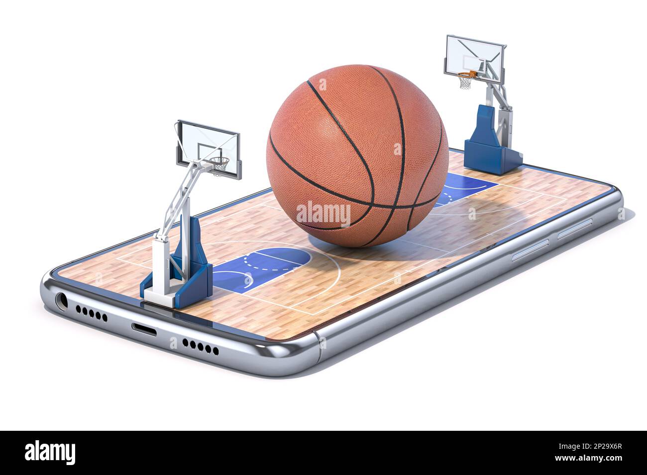 Basketball app video game on smartphone.. Mobile phone and ball on ...