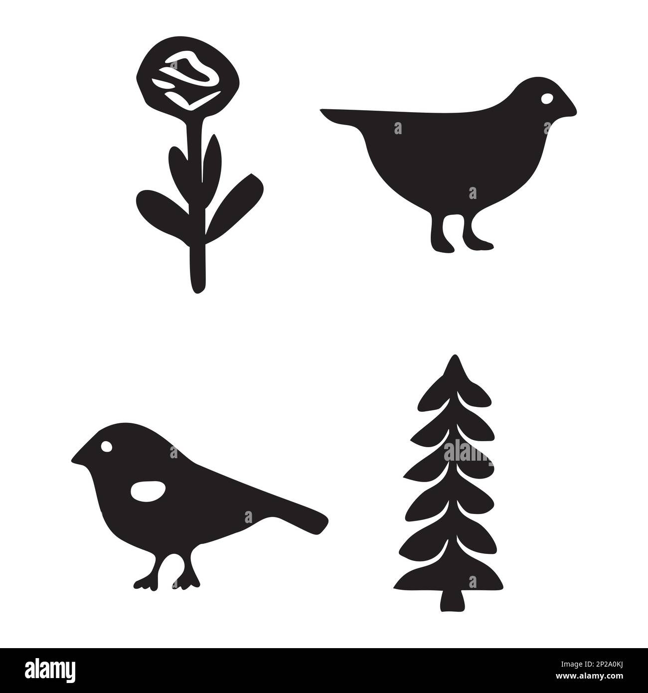 Set of bird and botanical vector motif. Collection of garden wildlife ...