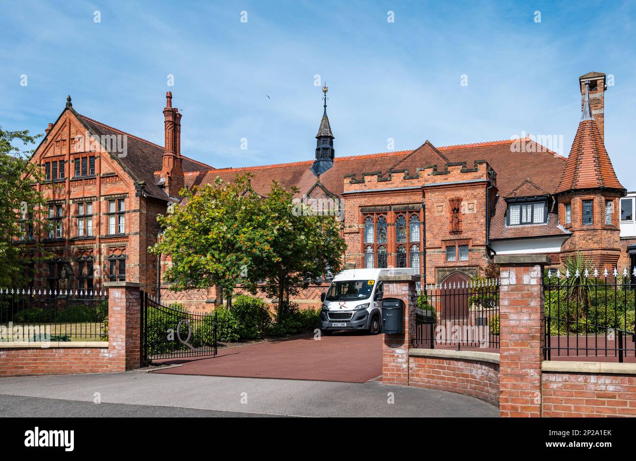 Ornate red brick building, The Queen's School, Chester, England, UK ...
