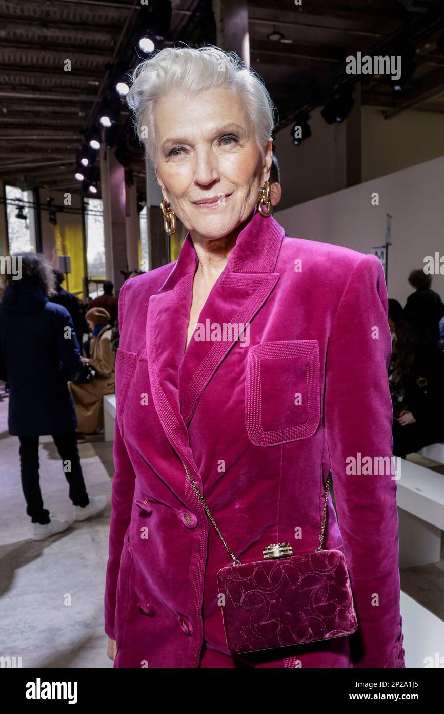 Maye Musk poses for photographers upon arrival at the Elie Saab Fall ...