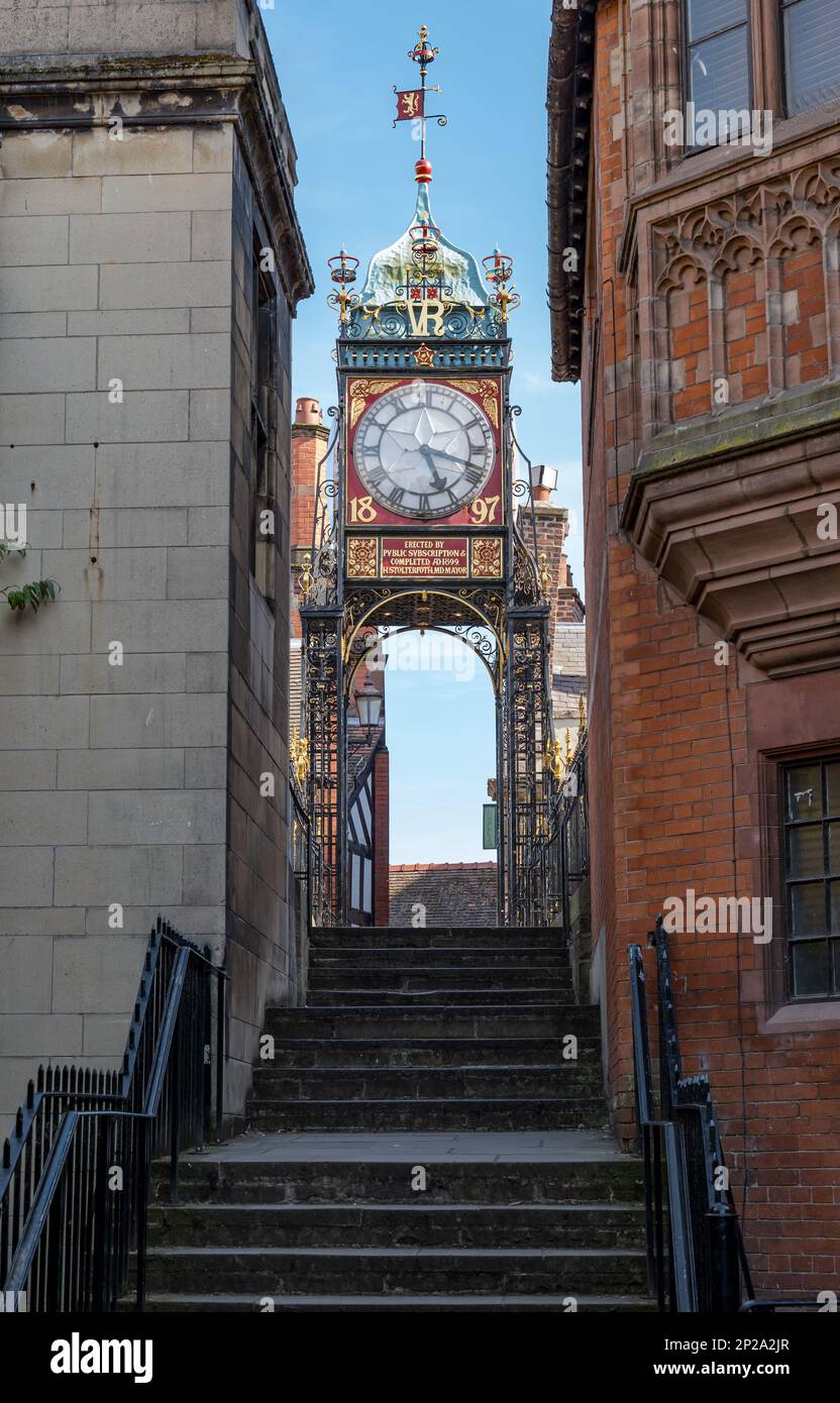 Historic ornate Victorian Eastgate Clock on city walls, Chester ...