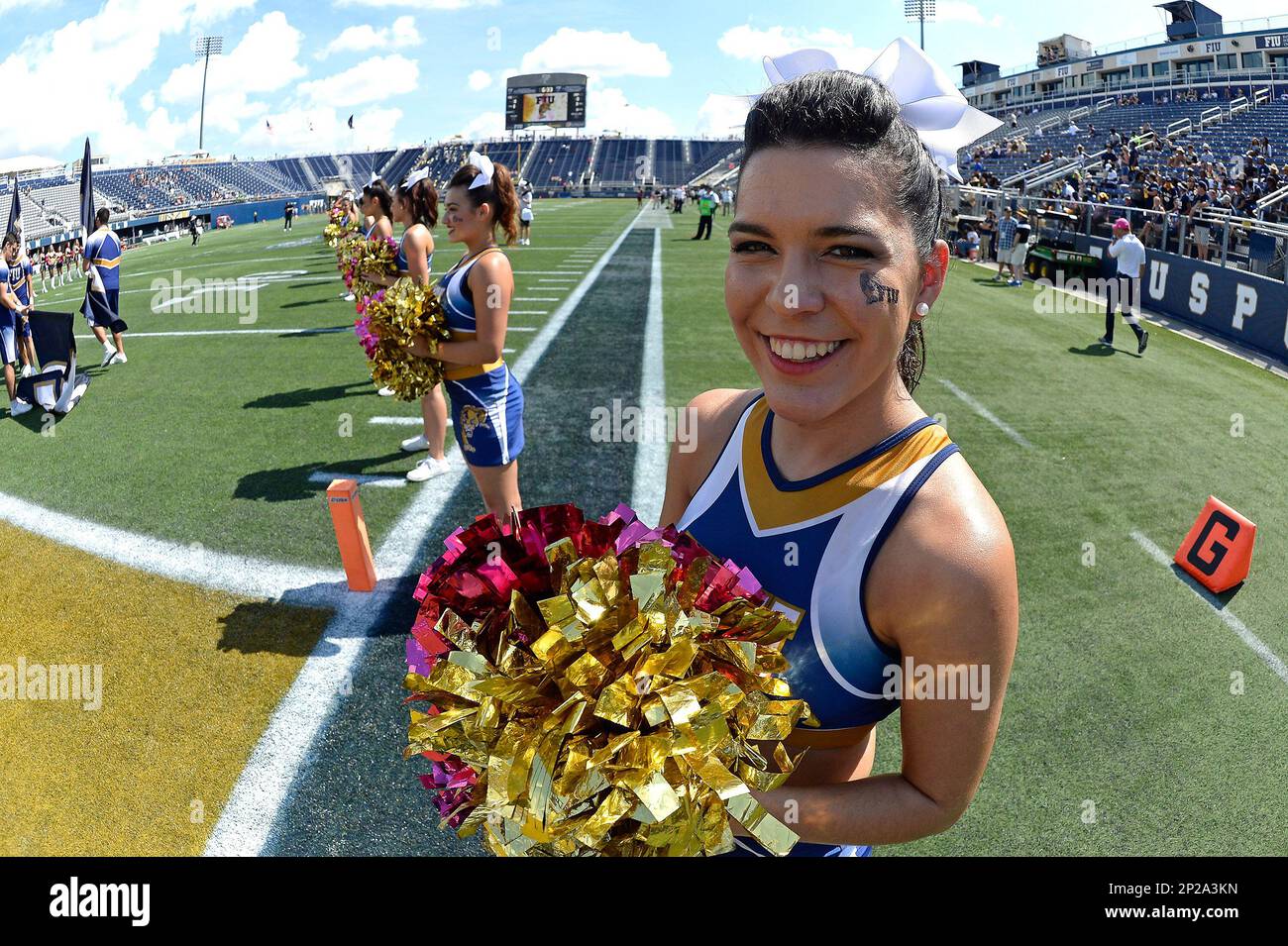 10 October 2015: FIU's cheerleaders wait to welcome the team to the ...