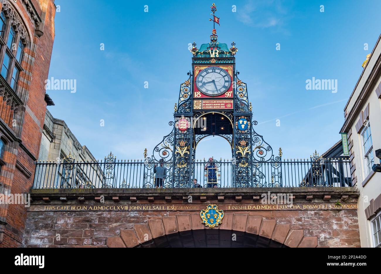 Historic ornate Victorian East gate Clock on arched bridge of city ...