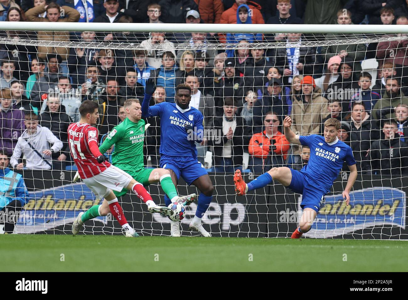 Cardiff, UK. 04th Mar, 2023. A shot at goal from Anis Mehmeti of ...