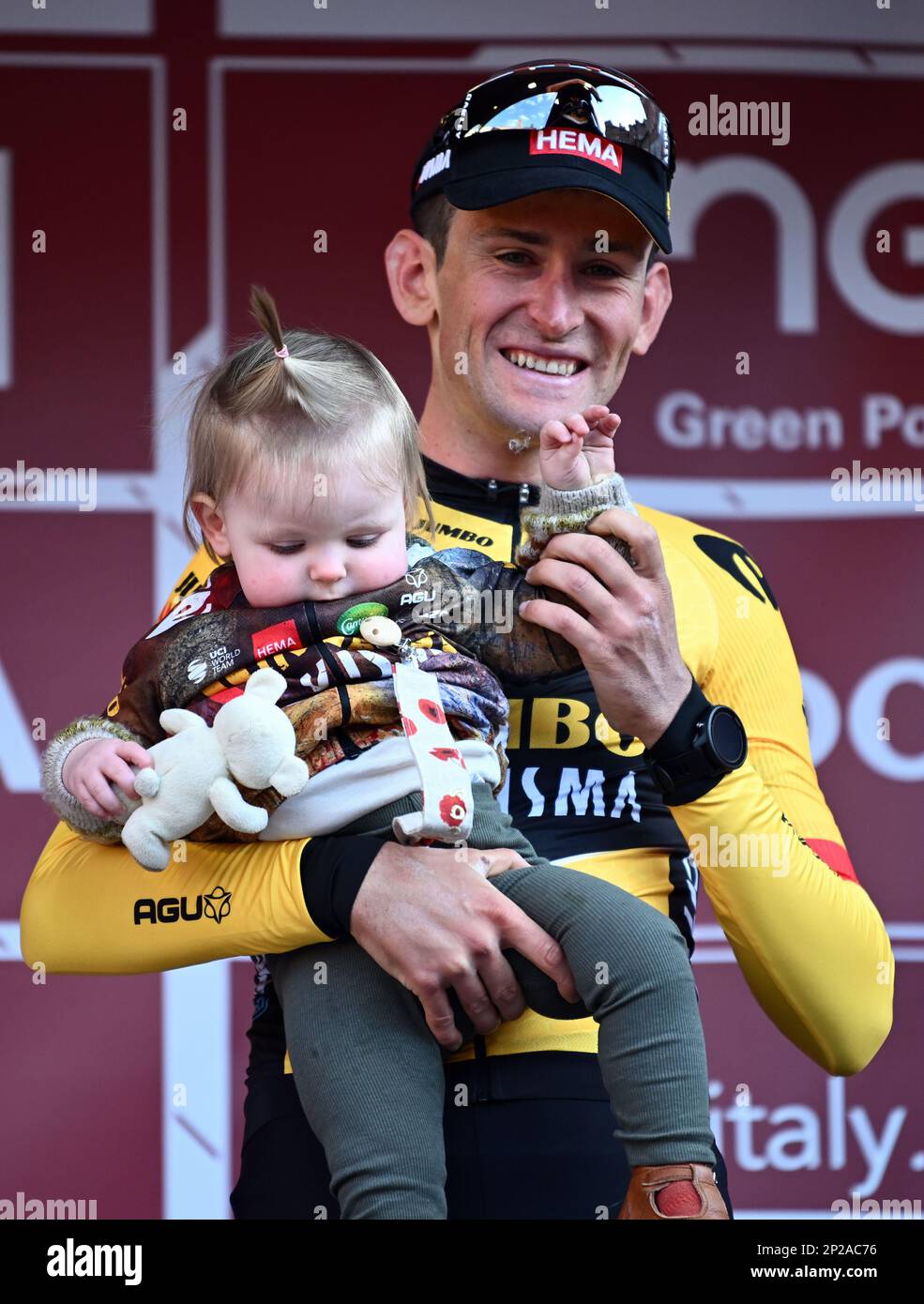 Belgian Tiesj Benoot of Jumbo-Visma and daughter Roos pictured on the ...