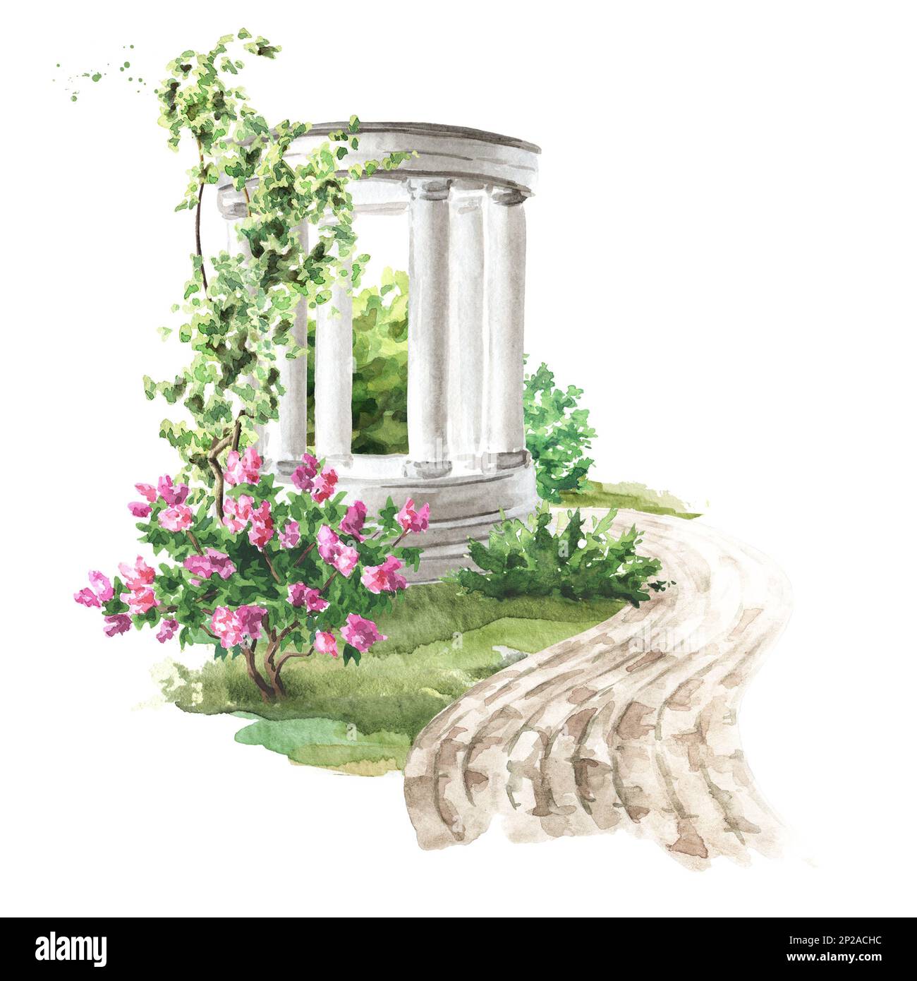 Park architecture. Garden decorative Rotund and walking path, Landscape ...