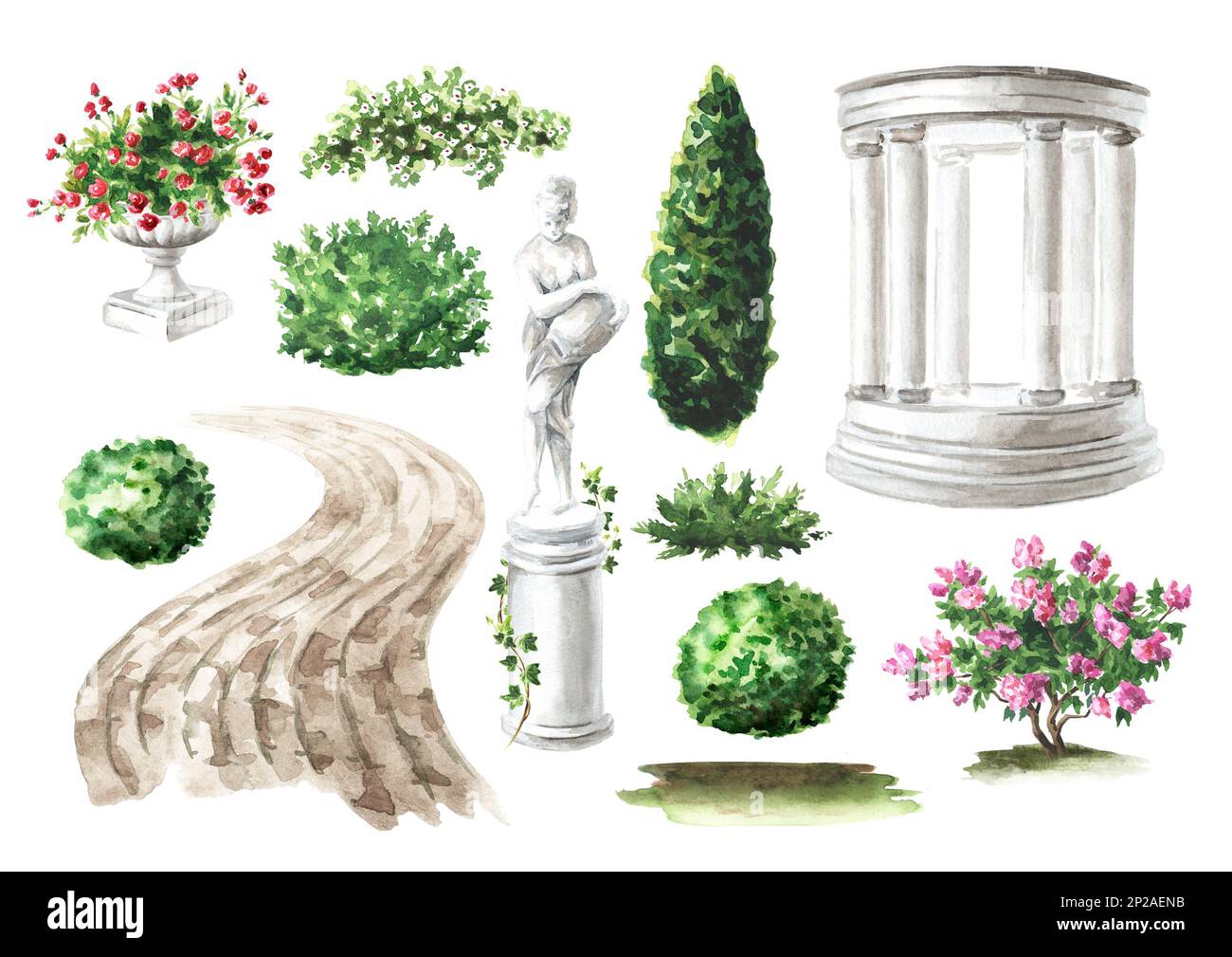 Park architecture. Garden Rotunda, decorative sculpture, walking path ...