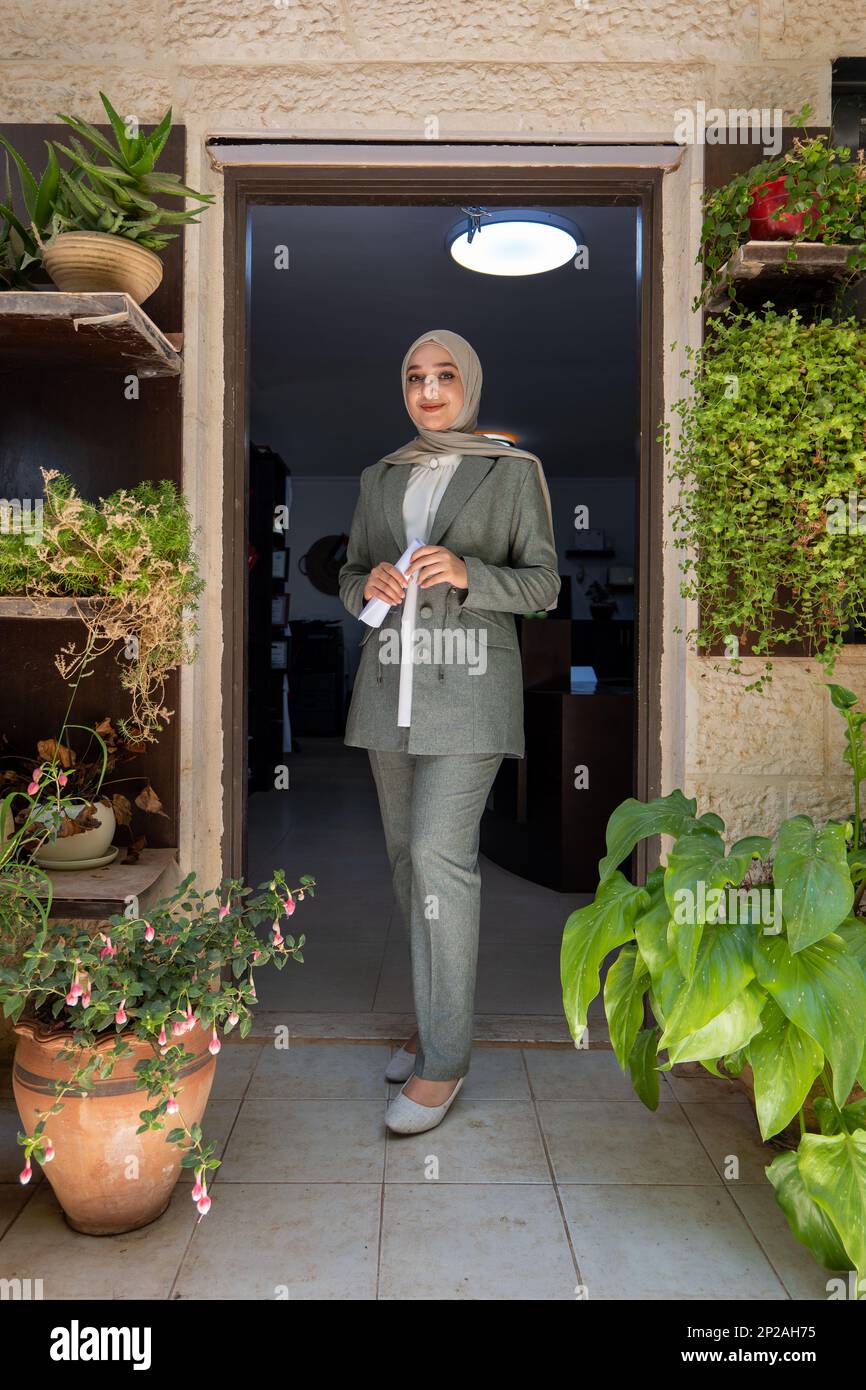 Ramallah, Palestine, 24 July 2022: Palestinian Woman Dressed in a Gray ...