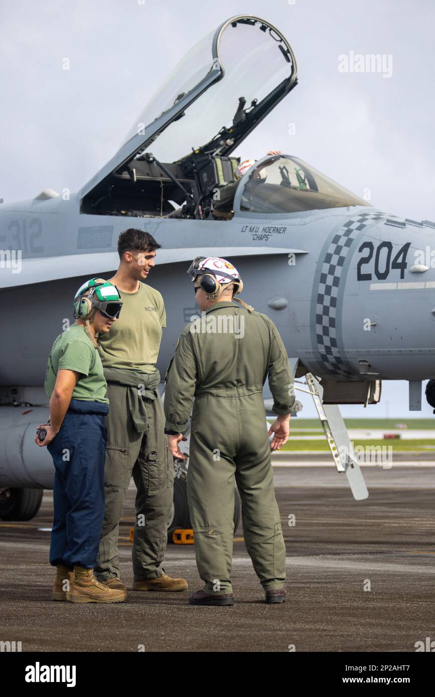 U.S. Marines with Marine Fighter Attack Squadron (VMFA) 312 gather near ...