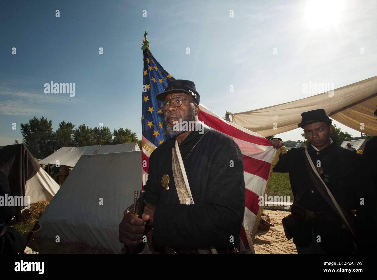 In this photo taken Saturday, Sept. 26, 2015, George Heard, portraying ...
